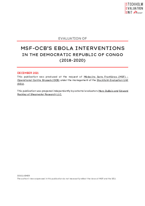 Evaluation of MSF-OCB’s Ebola Interventions in DRC (2018-2020) | MSF Intersectional Evaluation Group